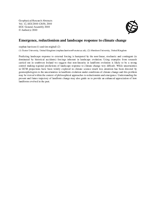 (PDF) Emergence, reductionism and landscape response to climate change