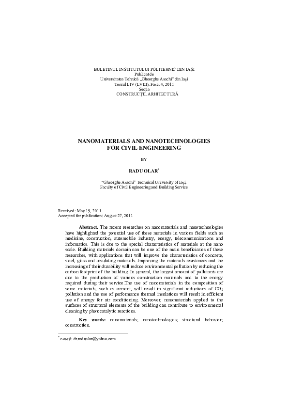 (PDF) Nanomaterials and Nanotechnologies for Civil Engineering