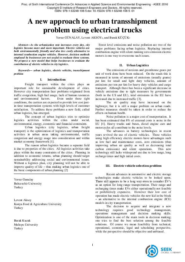 (PDF) A new approach to urban transshipment problem using electrical trucks