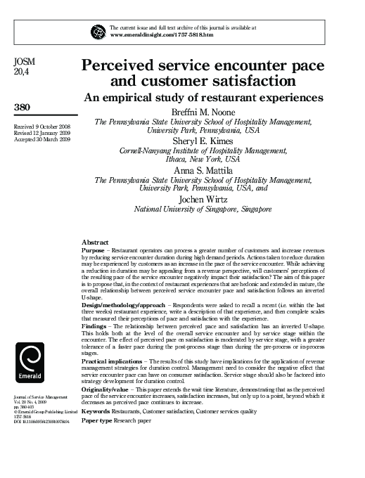 (PDF) Perceived service encounter pace and customer satisfaction