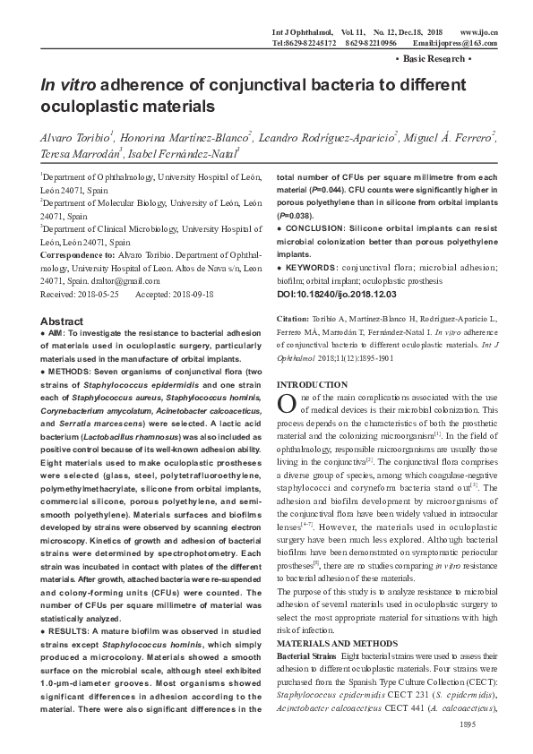 (PDF) In vitro adherence of conjunctival bacteria to different ...