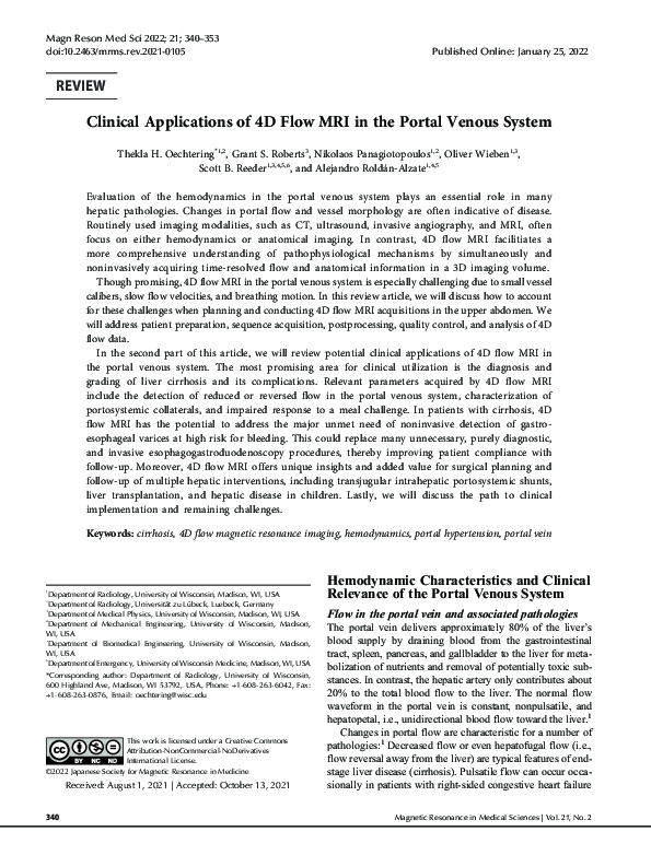 (PDF) Clinical Applications of 4D Flow MRI in the Portal Venous System