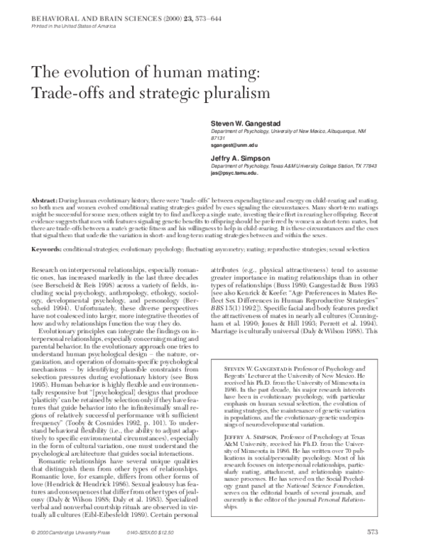 (PDF) The evolution of human mating: Trade-offs and strategic pluralism