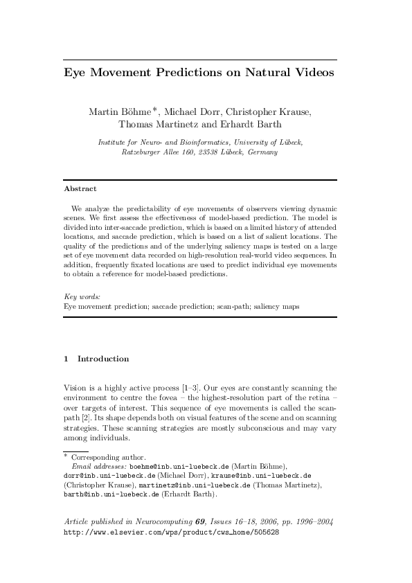 (PDF) Eye movement predictions on natural videos