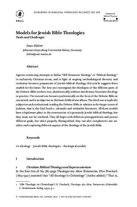 (PDF) Models for Jewish Bible Theologies Tasks and Challenges