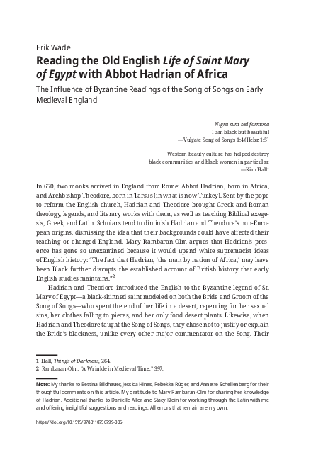 (PDF) Reading the Old English Life of Saint Mary of Egypt with Abbot ...