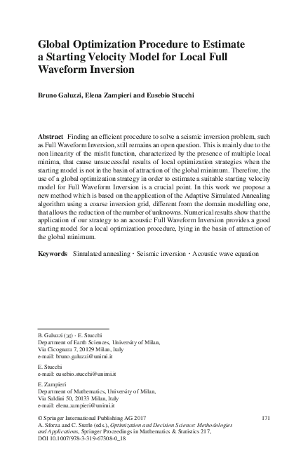 (PDF) Global Optimization Procedure to Estimate a Starting Velocity ...