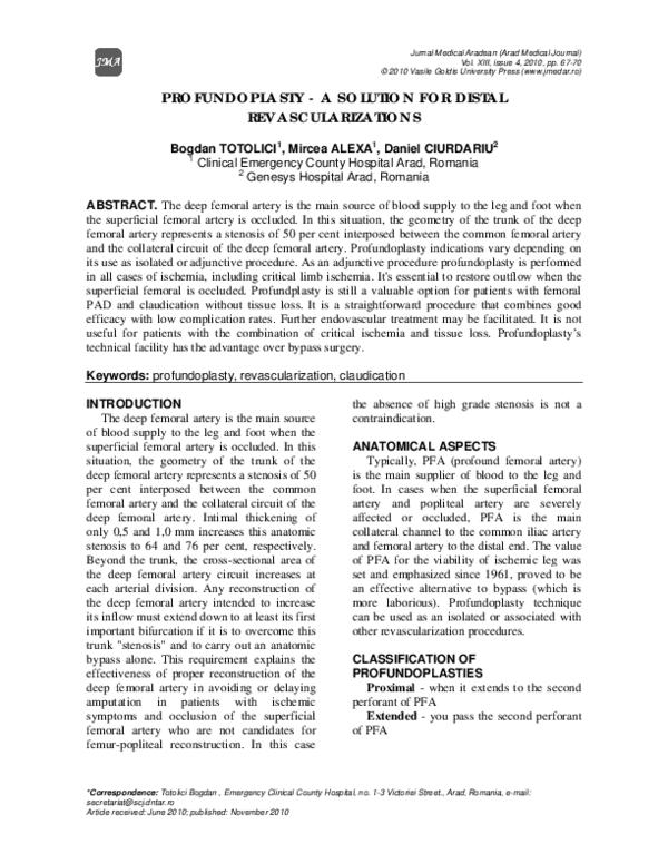 (PDF) Profundoplasty - a Solution for Distal Revascularizations