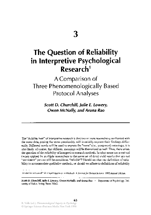 (PDF) The Question of Reliability in Interpretive Psychological Research