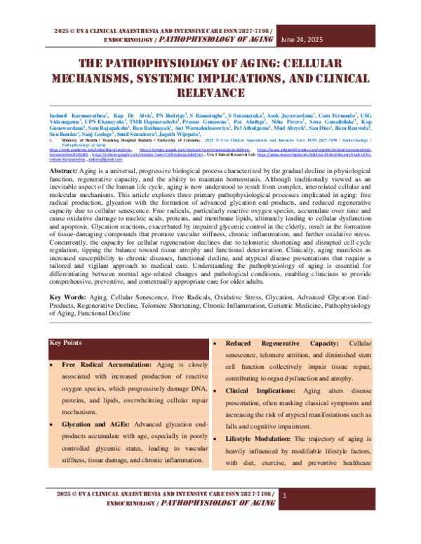 (PDF) The Pathophysiology of Aging Cellular Mechanisms, Systemic ...