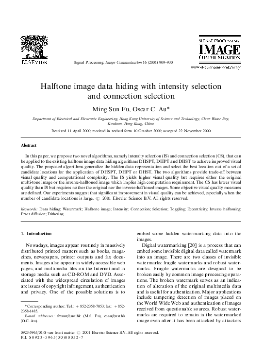 (PDF) Halftone image data hiding with intensity selection and connection selection