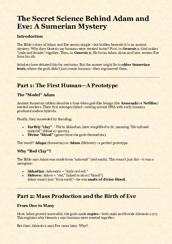 (PDF) The Secret Science Behind Adam and Eve: A Sumerian Mystery