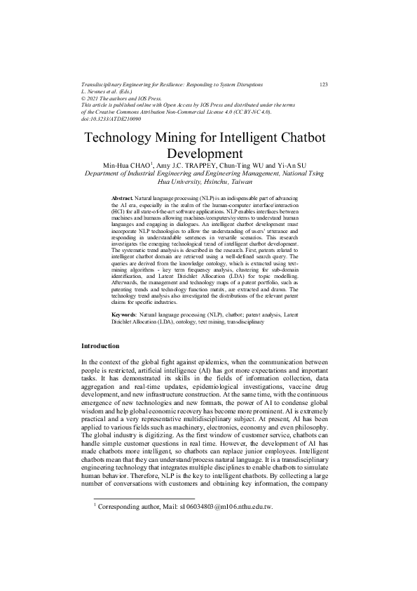 (PDF) Technology Mining for Intelligent Chatbot Development