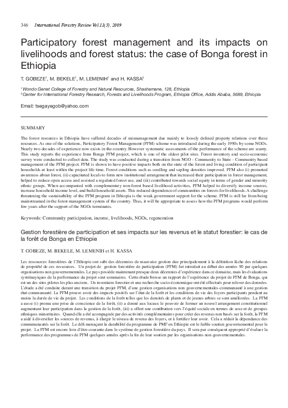 (PDF) Participatory forest management and its impacts on livelihoods ...