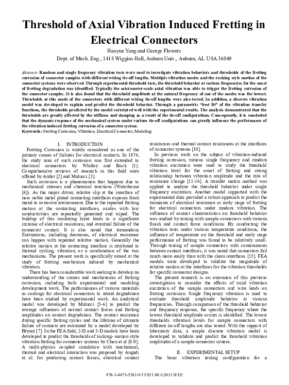 (PDF) Threshold of Axial Vibration Induced Fretting in Electrical ...
