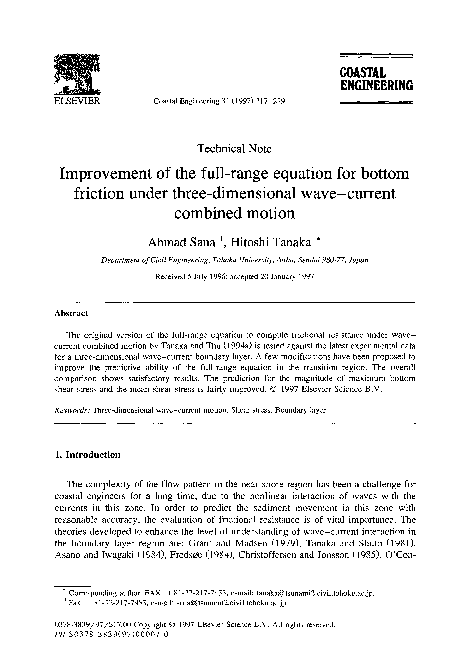 (PDF) Improvement of the full-range equation for bottom friction under ...