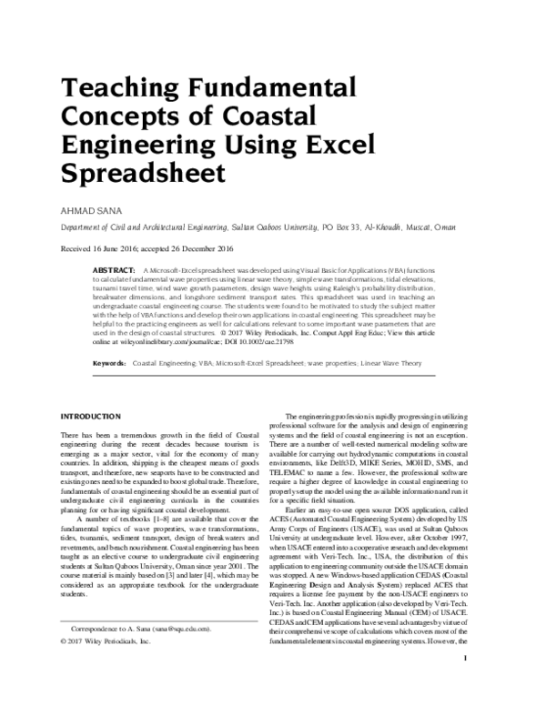 (PDF) Teaching fundamental concepts of coastal engineering using excel ...
