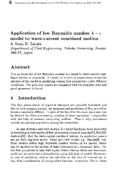 (PDF) Application Of Low Reynolds Number K† EModel To Wave-current ...