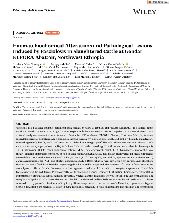 (PDF) Haematobiochemical Alterations and Pathological Lesions Induced by Fasciolosis in ...