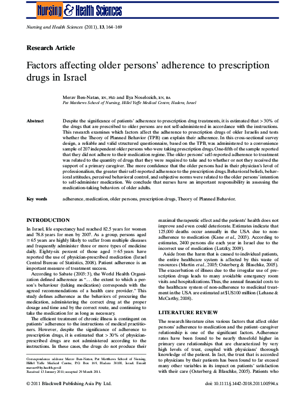 (PDF) Factors affecting older persons' adherence to prescription drugs ...