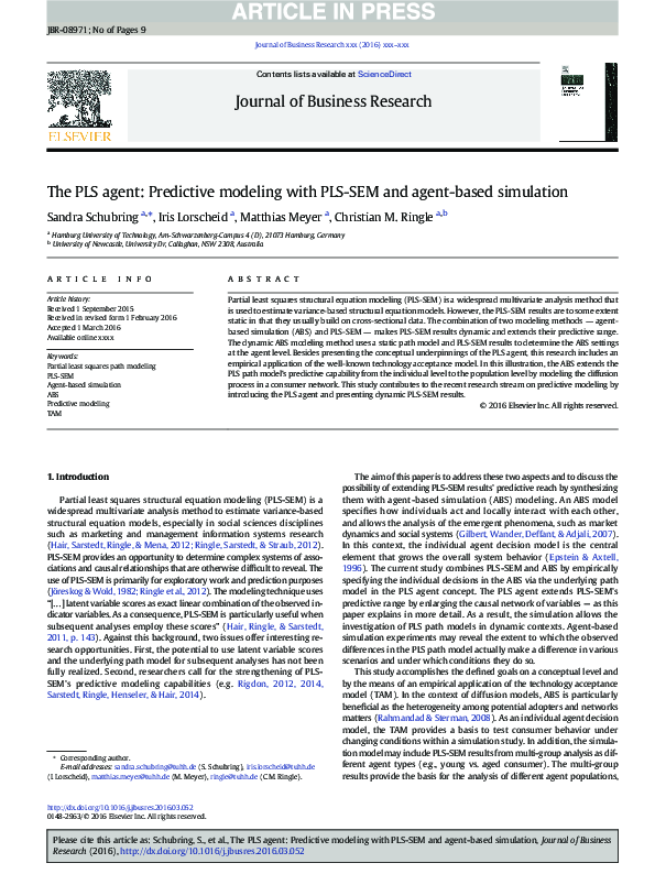 (PDF) The PLS agent: Predictive modeling with PLS-SEM and agent-based simulation