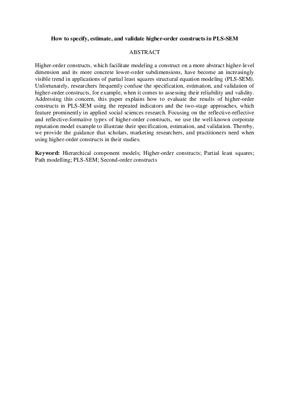 (PDF) How to Specify, Estimate, and Validate Higher-Order Constructs in ...