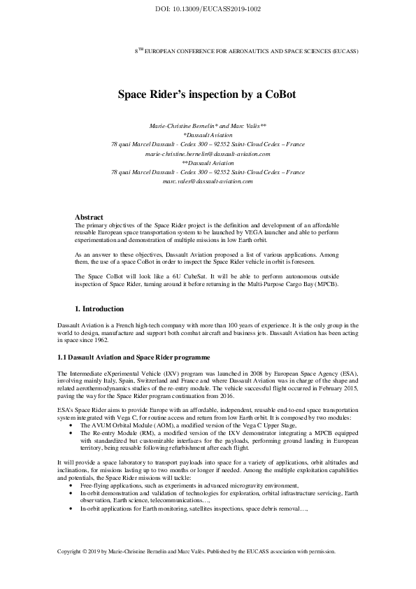 (PDF) Space Riders inspection by a CoBot
