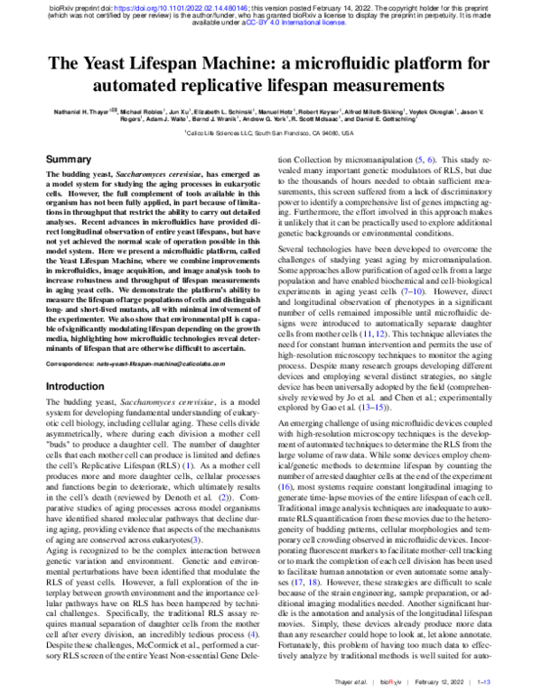 (PDF) The Yeast Lifespan Machine: a microfluidic platform for automated ...