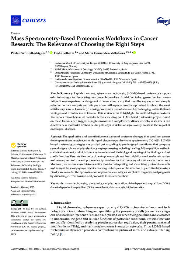 (PDF) Mass Spectrometry-Based Proteomics Workflows in Cancer Research ...