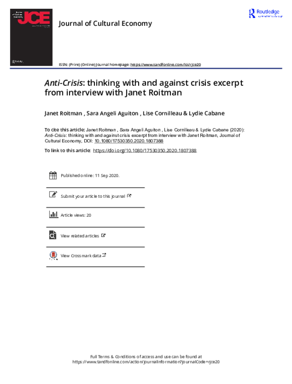 (PDF) Anti-Crisis: thinking with and against crisis excerpt from ...