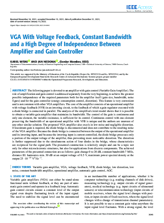 (PDF) VGA With Voltage Feedback, Constant Bandwidth and a High Degree ...