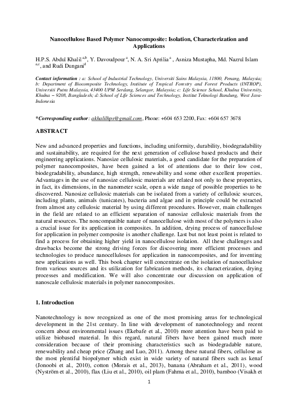(PDF) Nanocellulose-Based Polymer Nanocomposite: Isolation, Characterization and Applications