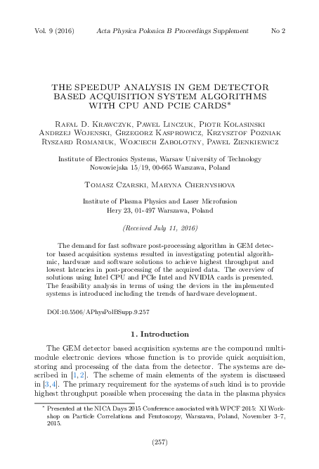 (PDF) The Speedup Analysis in GEM Detector Based Acquisition System Algorithms with CPU and PCIe ...