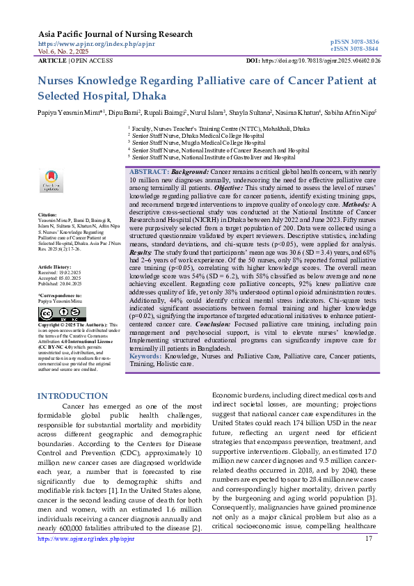 (PDF) Nurses Knowledge Regarding Palliative care of Cancer Patient at ...