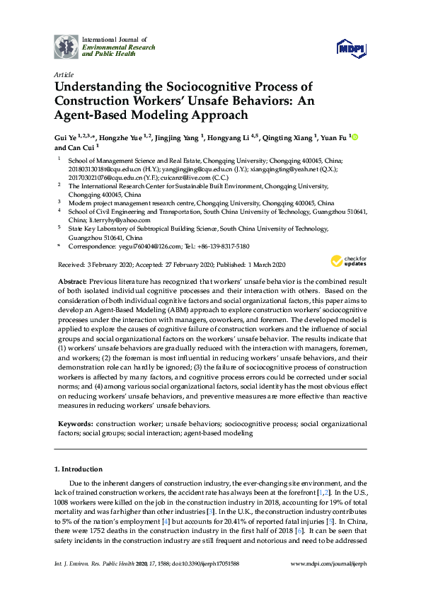 (PDF) Understanding the Sociocognitive Process of Construction Workers’ Unsafe Behaviors: An ...