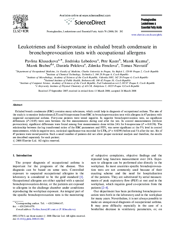 (PDF) Leukotrienes and 8-isoprostane in exhaled breath condensate in ...