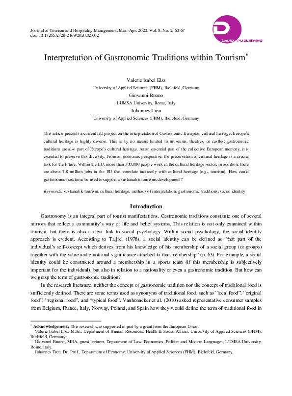 (PDF) Interpretation of Gastronomic Traditions within Tourism