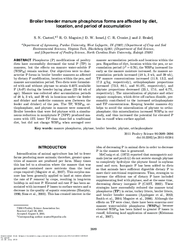 (PDF) Broiler breeder manure phosphorus forms are affected by diet ...