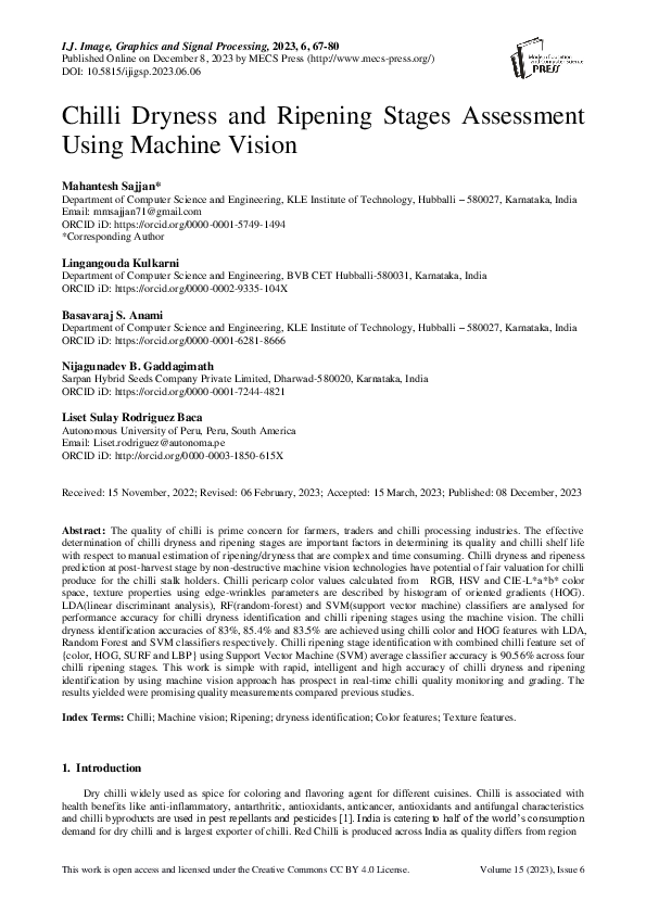 (PDF) Chilli Dryness and Ripening Stages Assessment Using Machine Vision