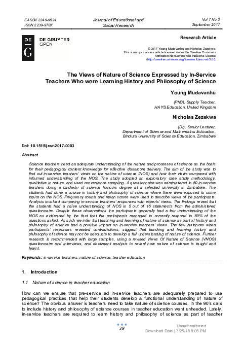 (PDF) The Views of Nature of Science Expressed by In-Service Teachers ...