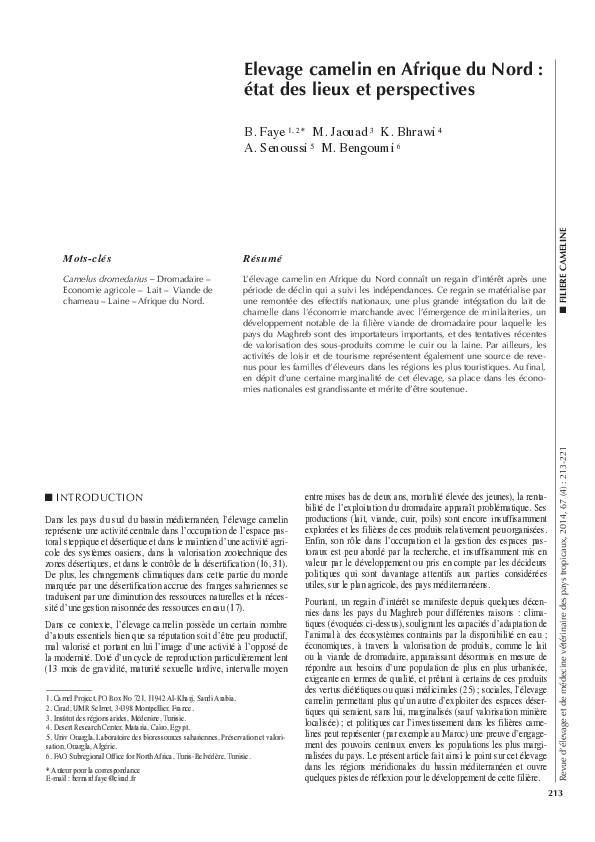 (PDF) Elevage camelin en Afrique du Nord : état des lieux et perspectives