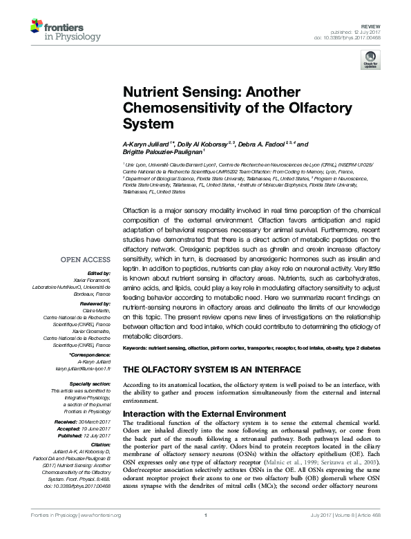 (PDF) Nutrient Sensing: Another Chemosensitivity of the Olfactory System