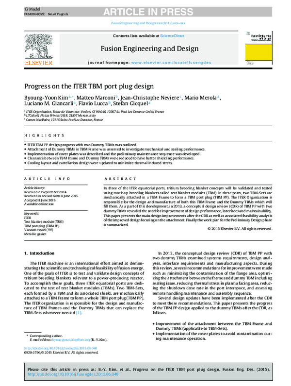 (PDF) Progress on the ITER TBM port plug design