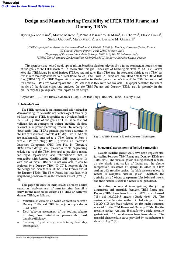 (PDF) Design and manufacturing feasibility of ITER TBM Frame and Dummy TBMs