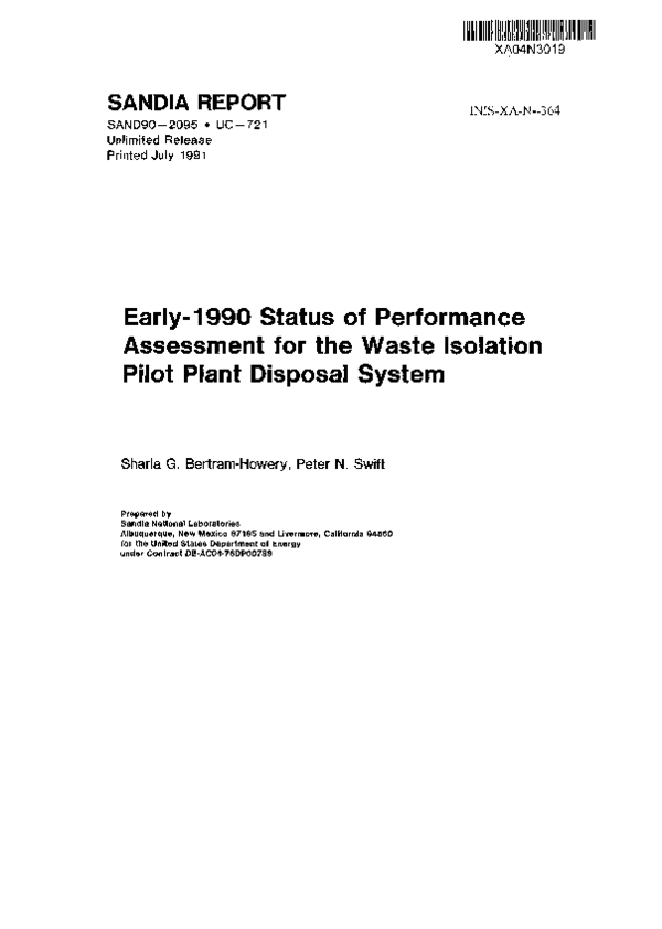 (PDF) Early1990 status of performance assessment for the Waste ...