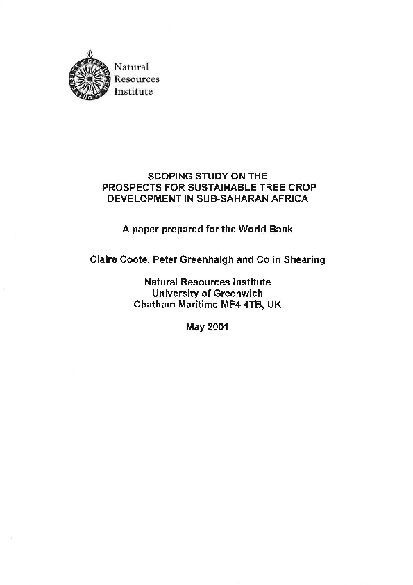 (PDF) Scoping study on the prospects for sustainable tree crop ...