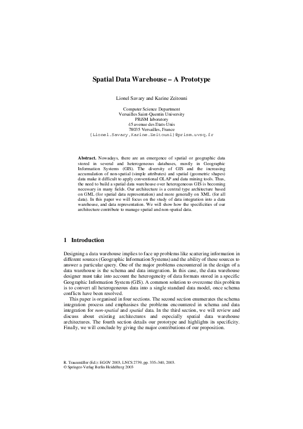 (PDF) Spatial Data Warehouse – A Prototype