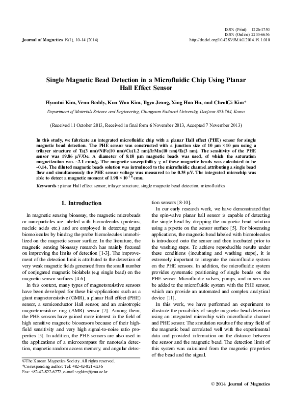 (PDF) Single Magnetic Bead Detection in a Microfluidic Chip Using ...