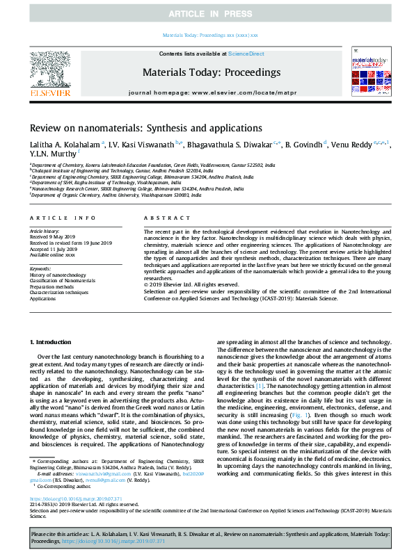 (PDF) Review on nanomaterials: Synthesis and applications