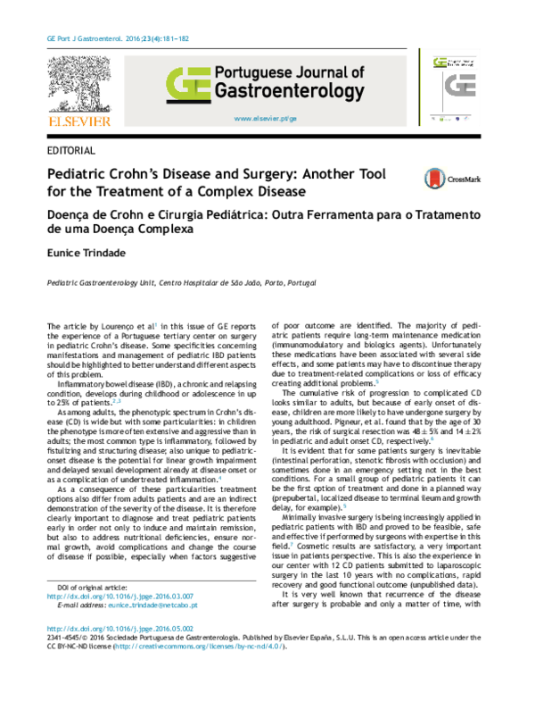 (PDF) Pediatric Crohn's Disease and Surgery: Another Tool for the ...
